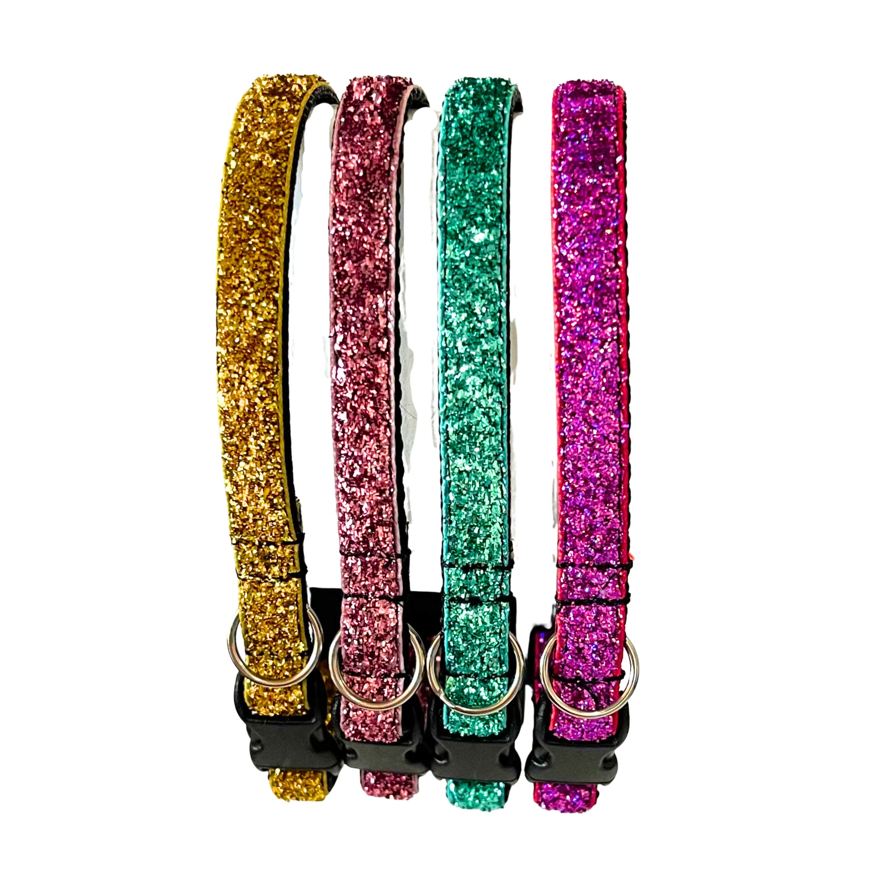 Personalized Sparkle Toy Dog Collar - 3/8 or 5/8 Black or Hybrid Buckl ...