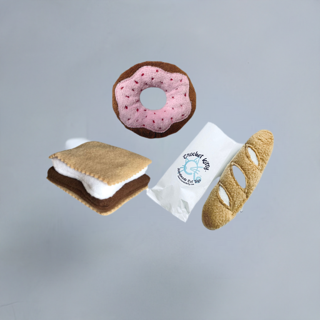 3 Catnip Toys, Donut, S’mores, French Bread – Chloe Cole Pet Couture